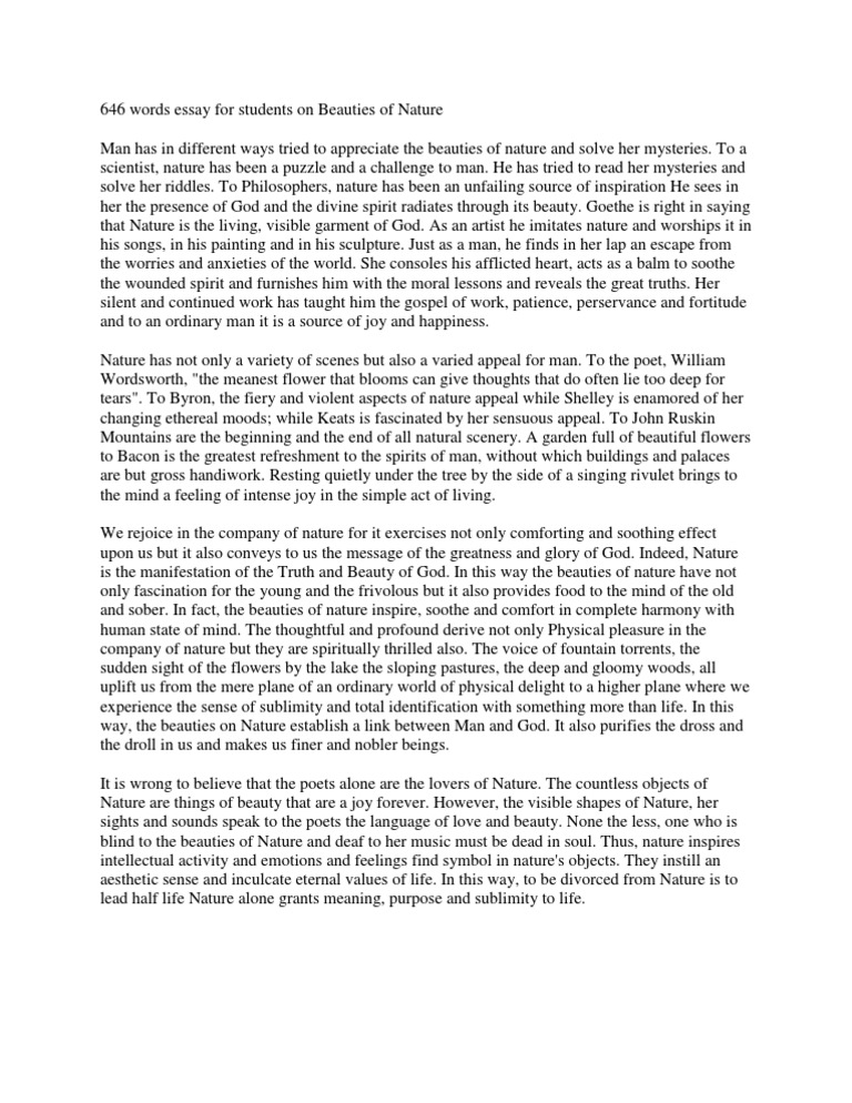 646 Words Essay For Students On Beauties of Nature | PDF | Beauty | Mind