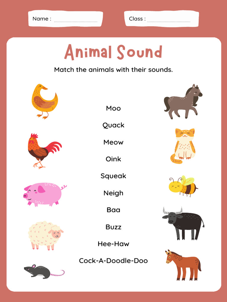 Animal Sound Worksheet in Colorful Illustrative Style | PDF