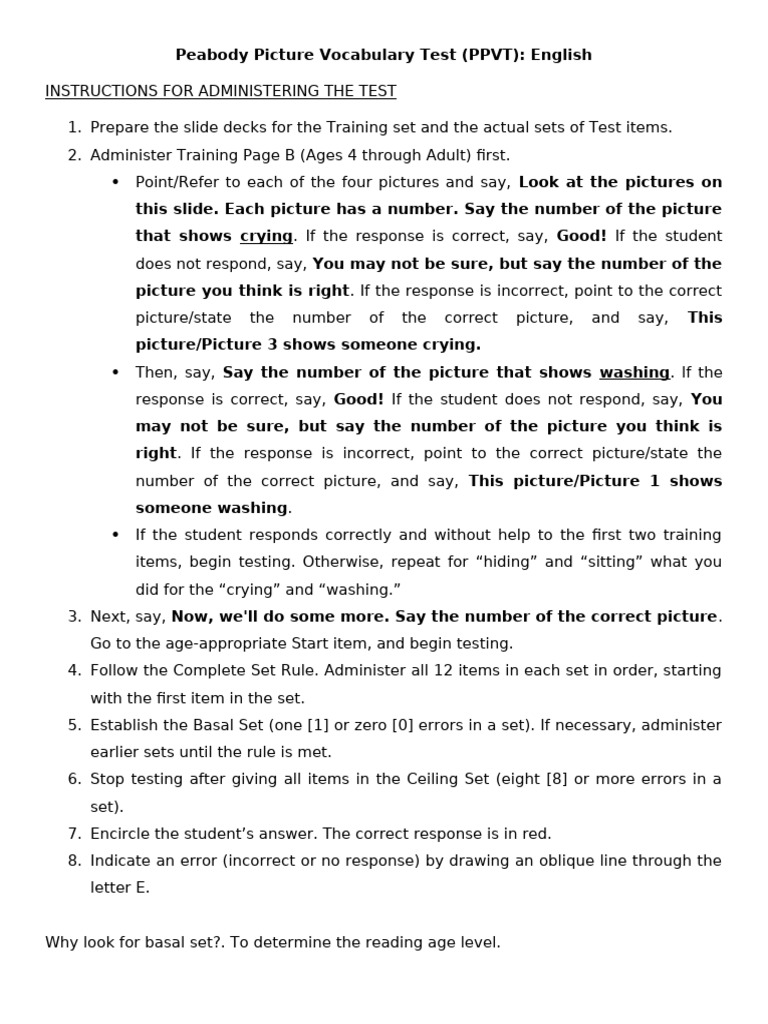 PPVT Instructions (English & Filipino) | PDF
