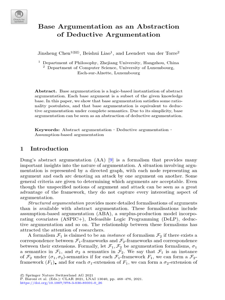 Base Argumentation As An Abstraction of Deductive Argumentation. | PDF ...