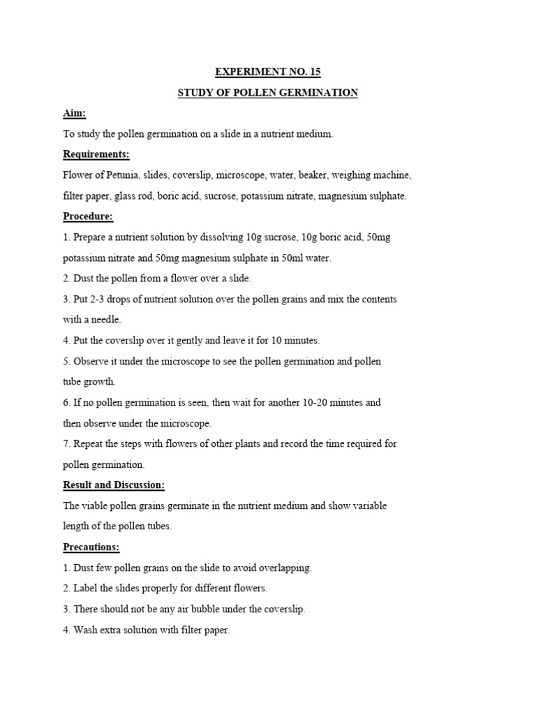 Pollen Germination Experiment Guide | PDF