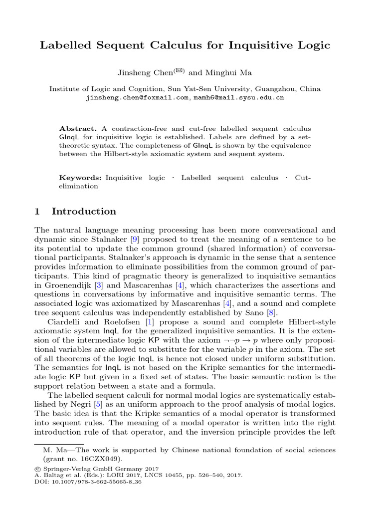 Labelled Sequent Calculus for Inquisitive Logic | PDF | Modal Logic | Logic
