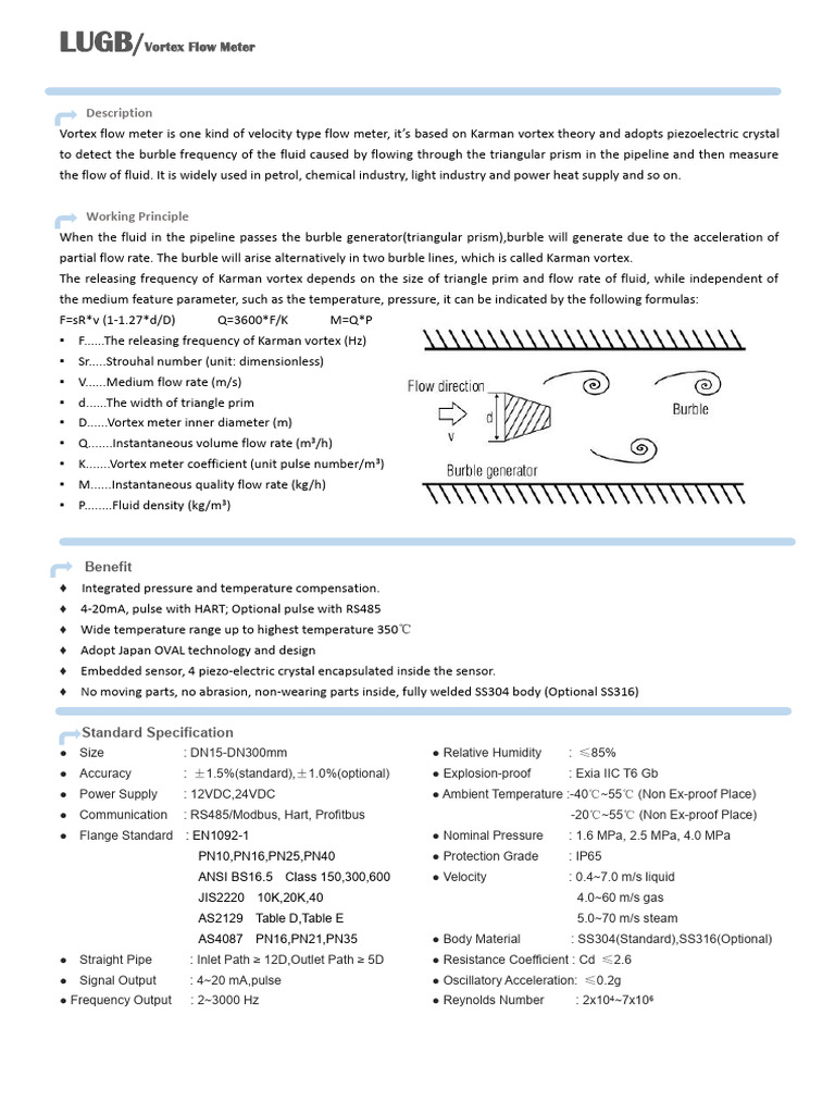 Auto Instruments Vortex Flowmeter LUGB | PDF | Flow Measurement | Viscosity