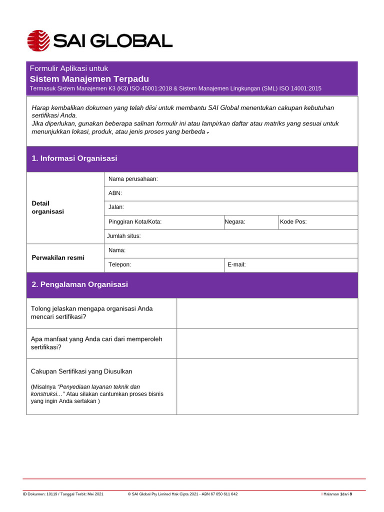 Application Integrated Management System RA Form - Incl ISO14001 ISO45001 1 | PDF