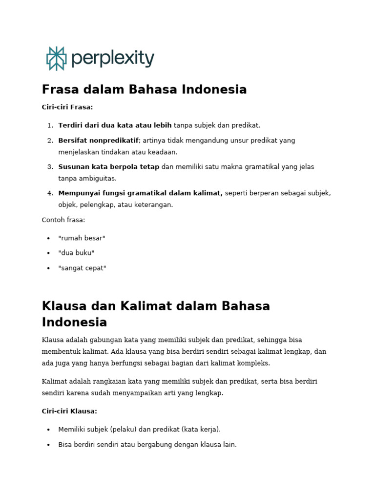 Frasa Dalam Bahasa Indonesia | PDF