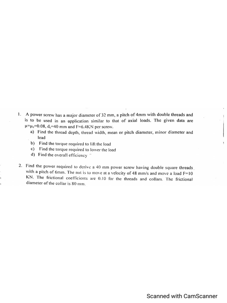 Screws, Bolts and Fasteners - Problem Sheet | PDF