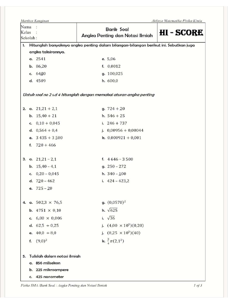 LKPD Angka Penting Dan Notasi Ilmiah | PDF