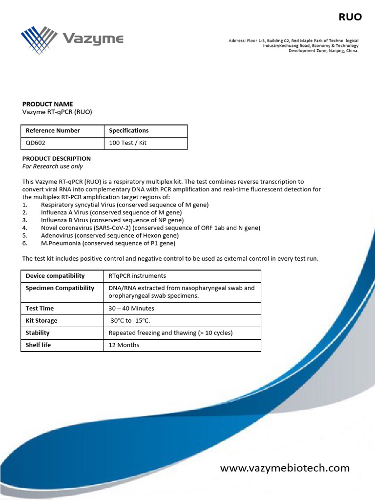 4 Vazyme RT-QPCR Kit Respiratory Multiplex - Brochure | PDF