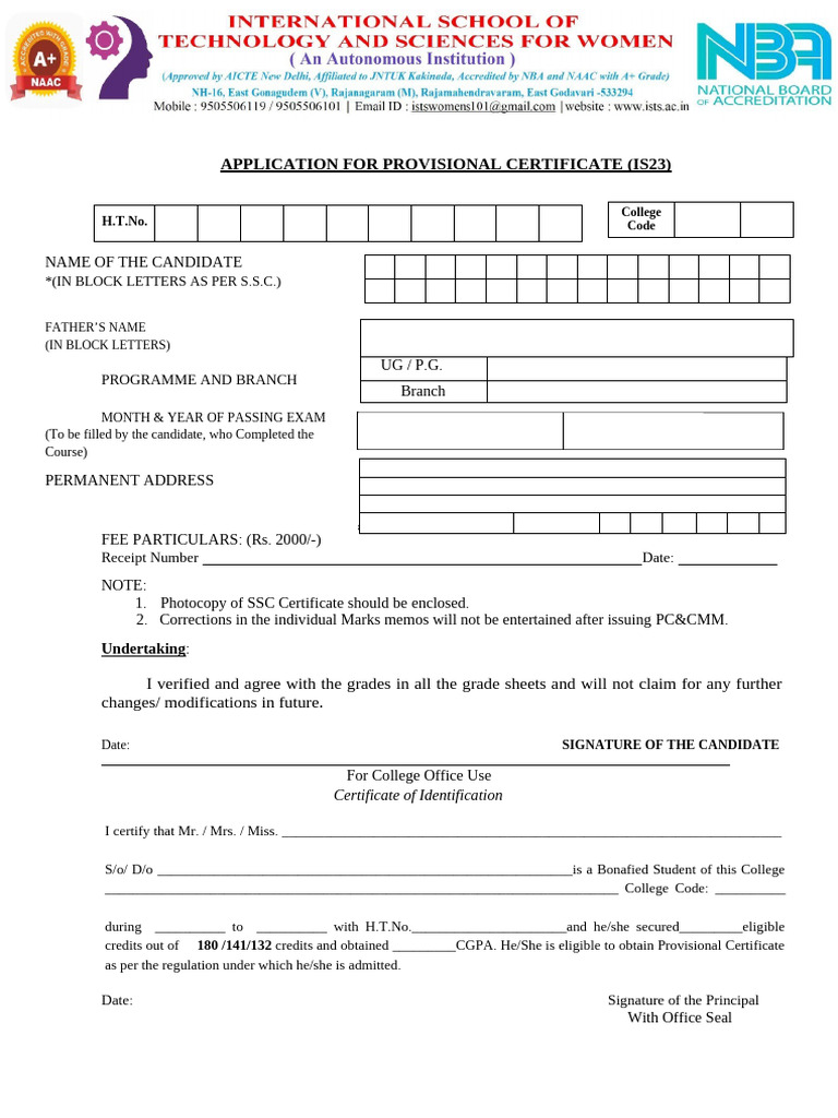 JNTUK Provisional Certificate Application | PDF | Educational ...