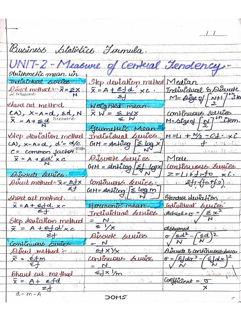 Business Statistics Formulas | PDF