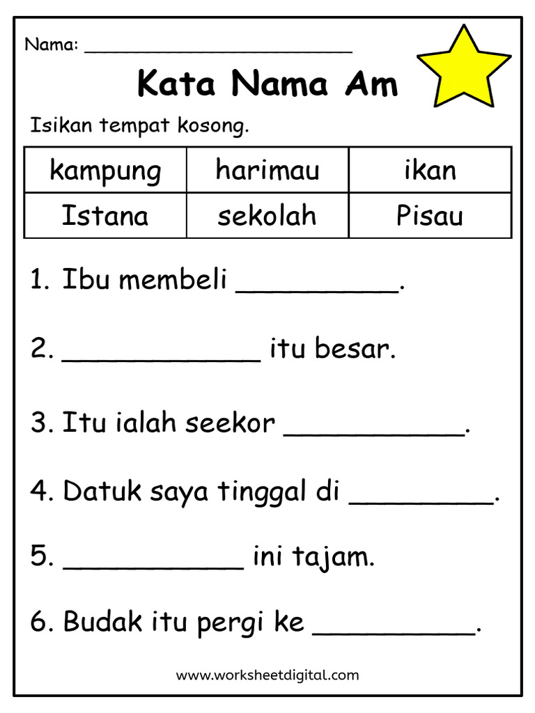 Warnakan Kata Nama Am Bahasa Worksheet 2 AA Brlbd2 | PDF