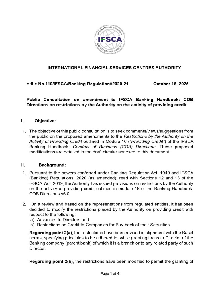 Public Consultation Amendment To Module 16 Providing Credit of Banking ...