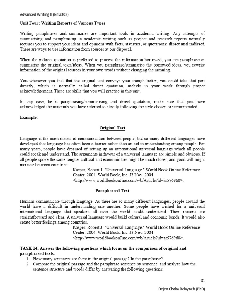 Unit Four - Writing Reports of Various Types | PDF | Grammatical Gender ...