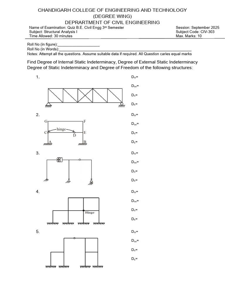 Civil Engineering Quiz: Structural Analysis | PDF