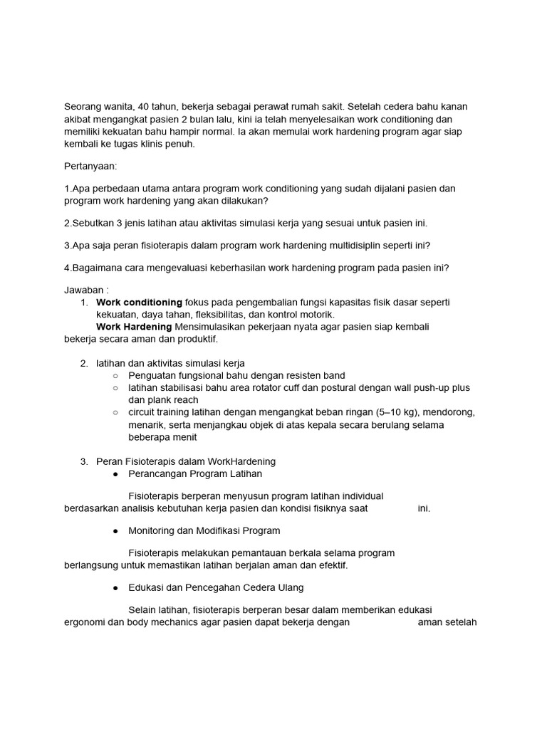 Program Work Hardening untuk Perawat | PDF