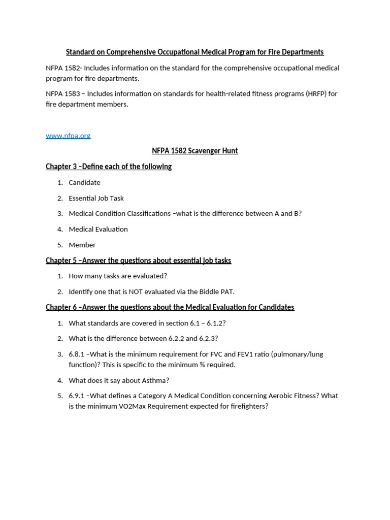 NFPA 1582: Firefighter Medical Standards | PDF