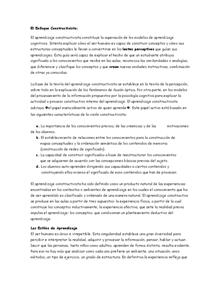 El Enfoque Constructivista | PDF | Aprendizaje | Constructivismo (filosofía de la educación)