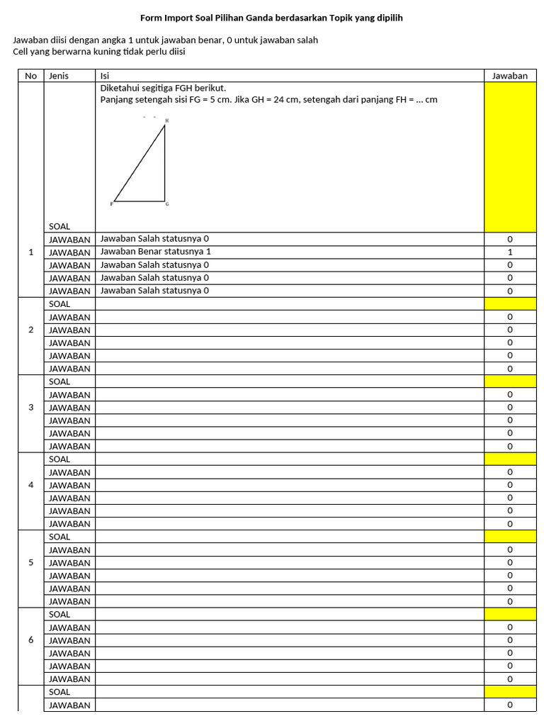 Formulir Import Soal Pilihan Ganda | PDF