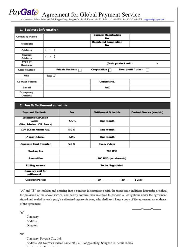 Global Payment Service Agreement | PDF | Credit Card | Financial ...