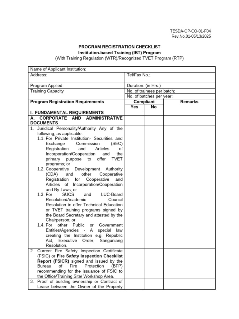 Tesda Op Co 01 f04 Checklist 1 | PDF | Vocational Education