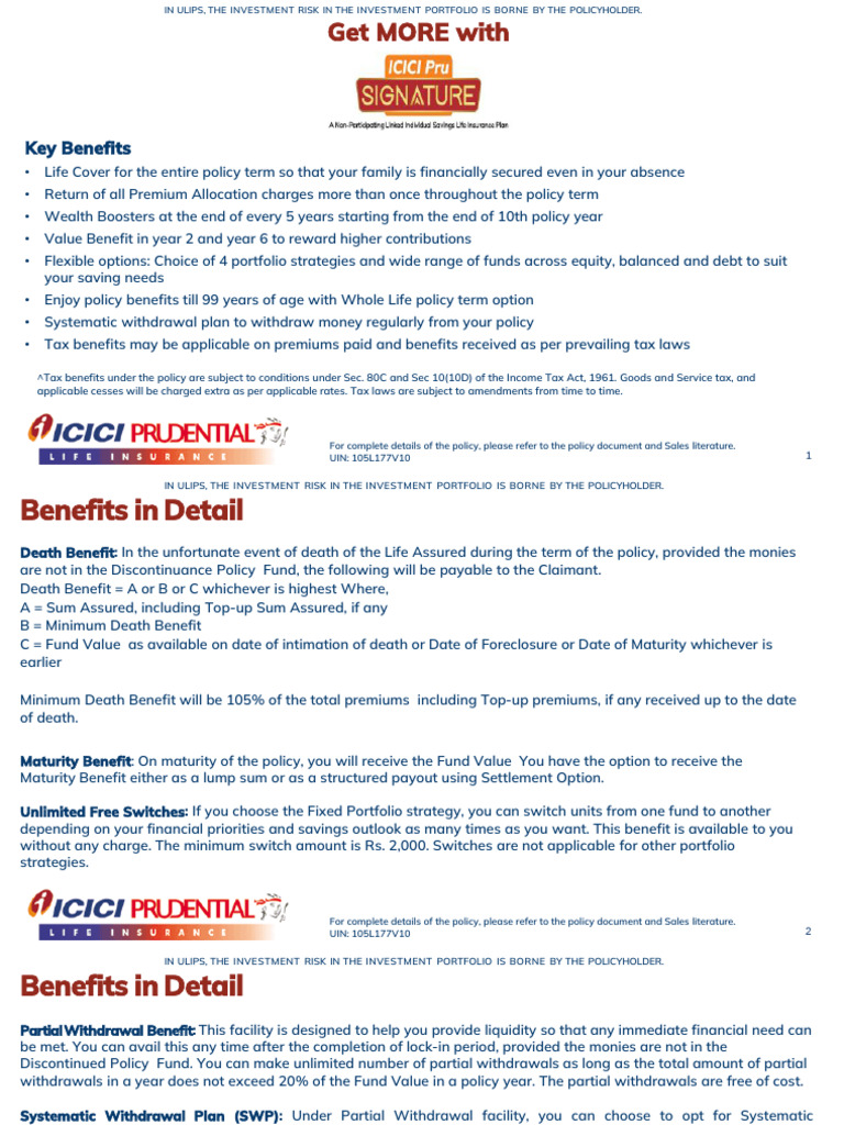 ICICI Pru Signature Assure Overview | PDF | Insurance | Life Insurance