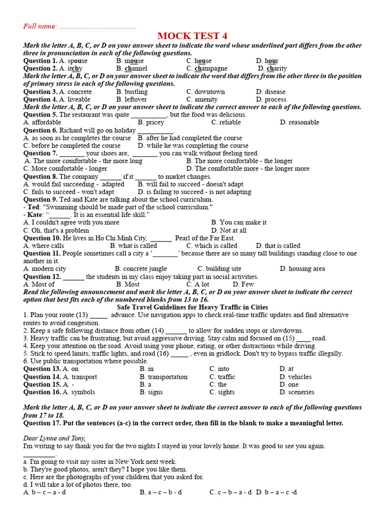 L P 9 Mock Test 4-5 | PDF | Cost Of Living | Public Transport