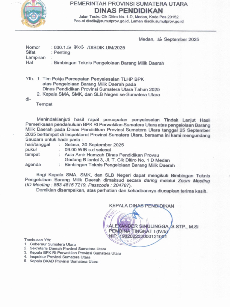 Undangan Bimbingan Teknis Pengelolaan BMD | PDF