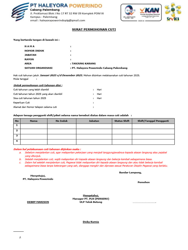 New FORM PENGAJUAN CUTI Tahunan Terbaru 2025 | PDF