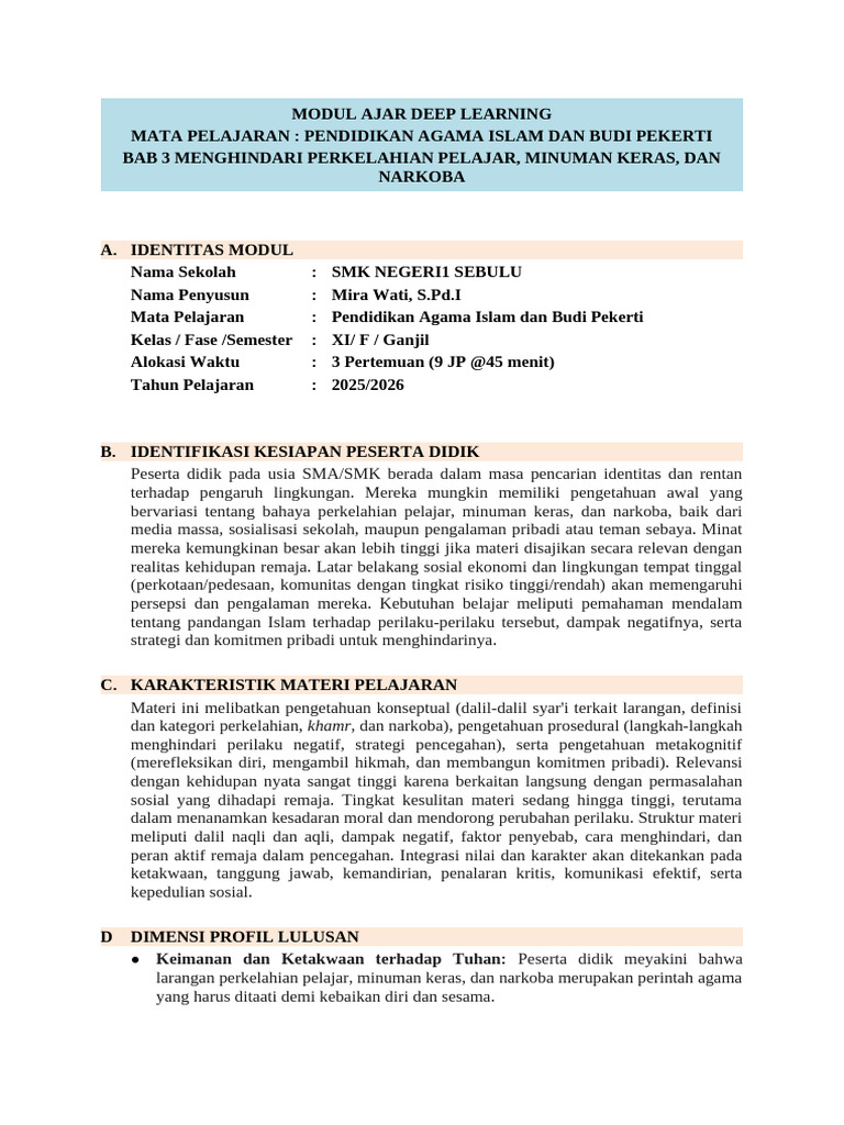 Modul Ajar: Hindari Perkelahian dan Narkoba | PDF