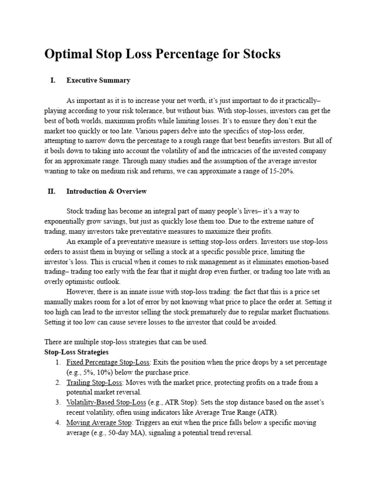 Optimal Stop Loss Percentage For Stocks | PDF | Stocks | Volatility ...