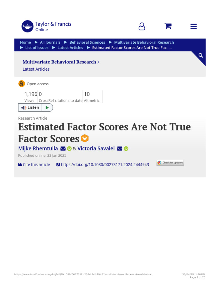 Full Article - Estimated Factor Scores Are Not True Factor Scores | PDF ...