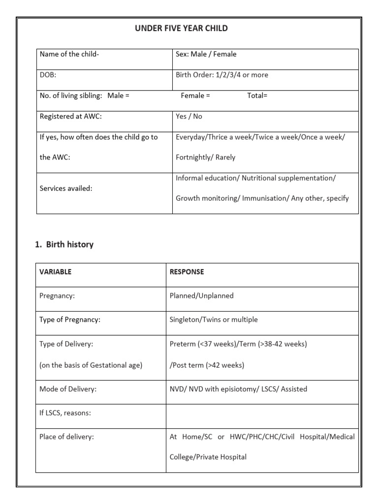 Child Health and Nutrition Assessment Form | PDF | Pregnancy ...