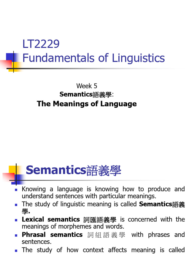 Chapter3-Semantics Week 5 2020 | PDF | Semantics | Linguistics