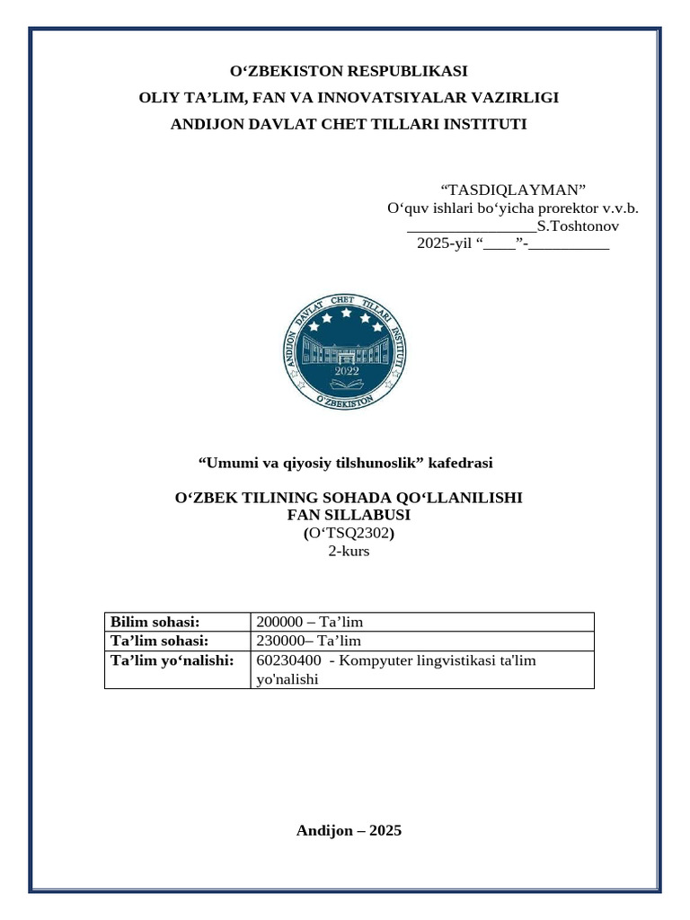 2 - Kurs - O'zbek - Tilini - Sohada - Qo'llanilishi Kompyuter ...
