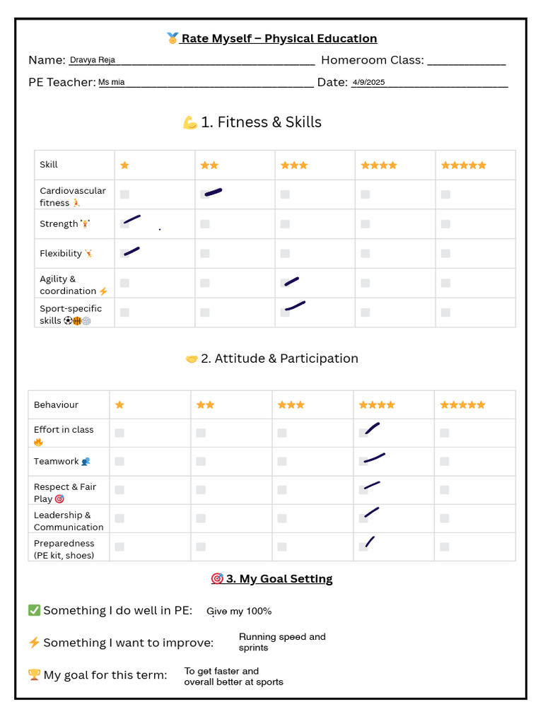 PE Self-Assessment and Goal Setting | PDF