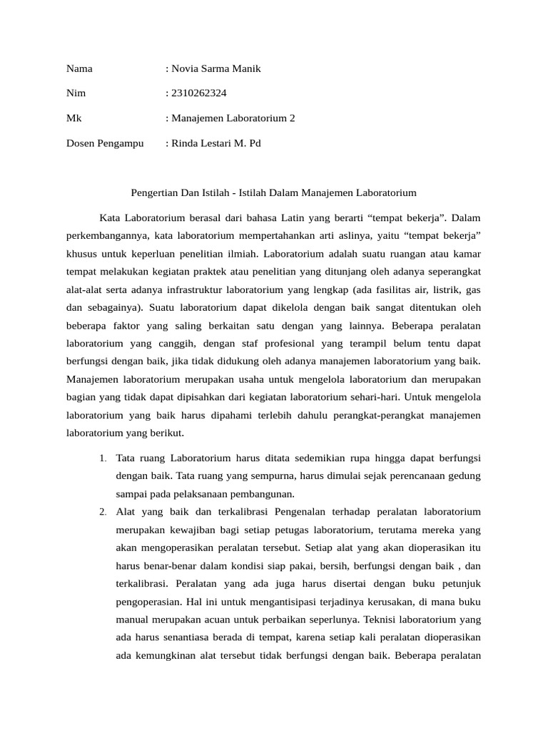 Manajemen Laboratorium: Panduan Lengkap | PDF