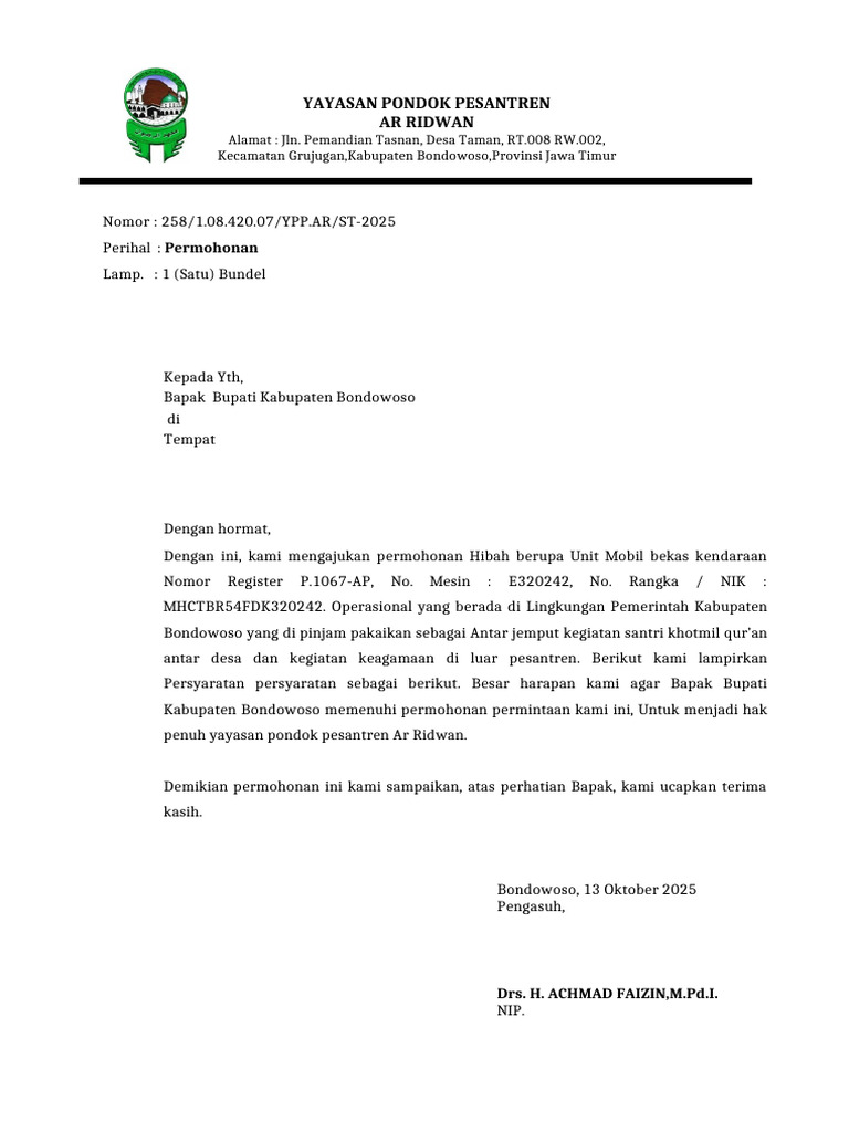 Hibah Mobil Ar Ridwan | PDF