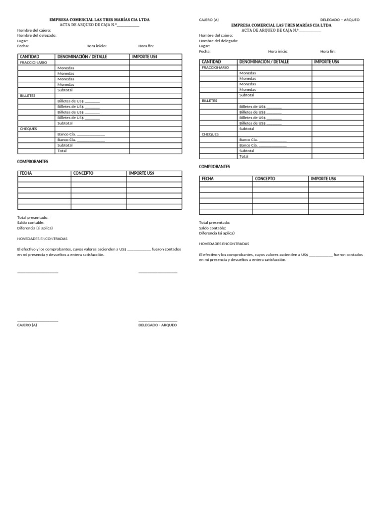 Modelo de Acta de Arqueo | PDF | Billete de banco | Moneda