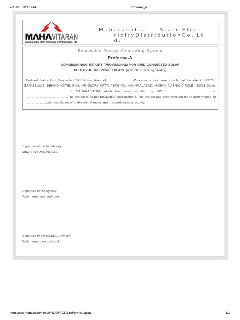 Solar PV Plant Commissioning Report | PDF