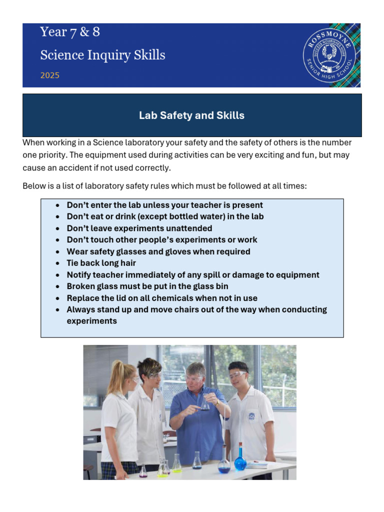 Year 7-8 Science Lab Safety Guide | PDF | Experiment | Hypothesis