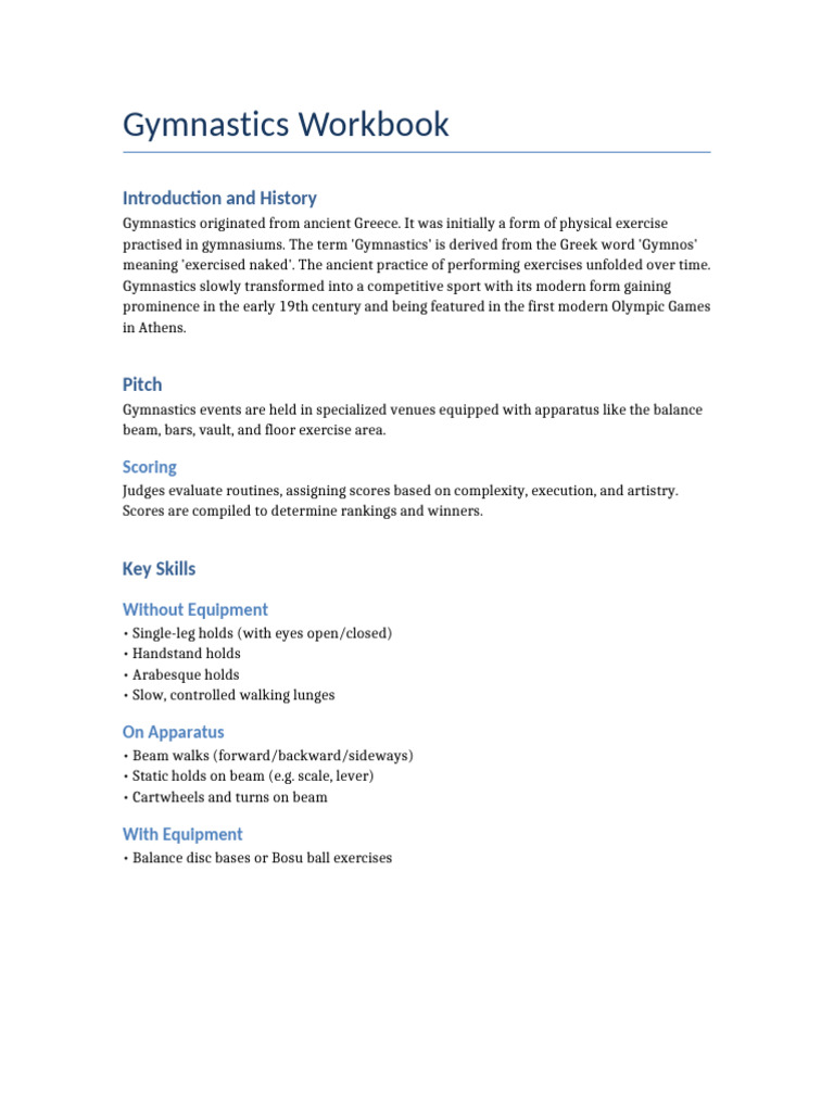 Gymnastics History and Skills Workbook | PDF