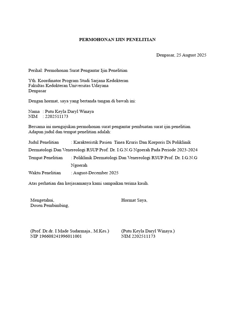 Permohonan Ijin Penelitian Tinea Kruris | PDF
