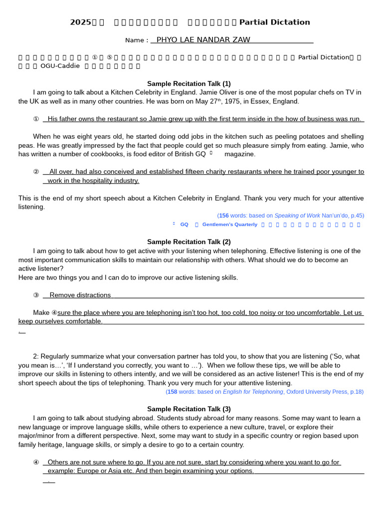 2025 Partial Dictation 4 | PDF | Communication | Human Communication