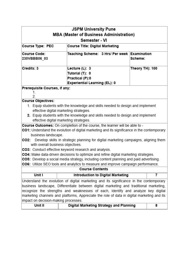 Digital Marketing Analytics Syllabus | PDF | Digital Marketing | Analytics