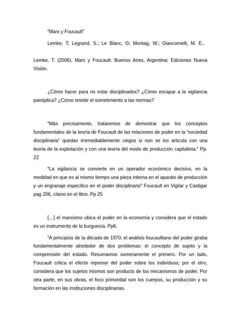 Marx y Foucault: Poder y Gubernamentalidad | PDF | Michel Foucault ...