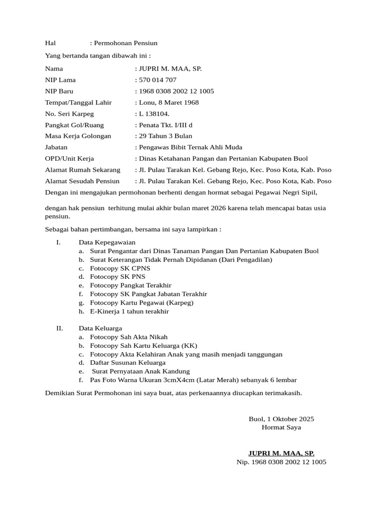 Permohonan Pensiun | PDF