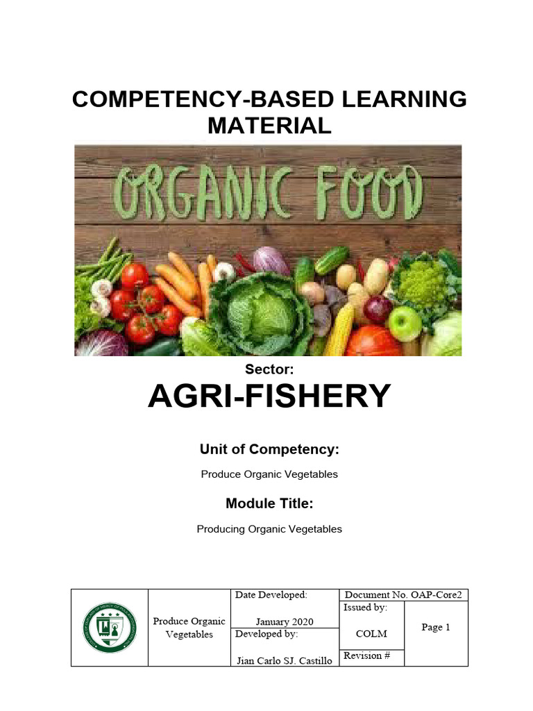 CBLM Organic-Vegetables SAMPLE | PDF | Tillage | Soil