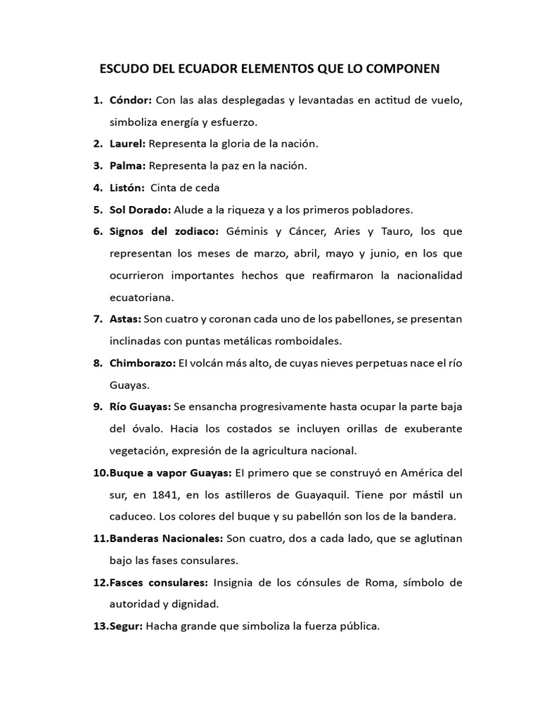 Elementos del Escudo Nacional del Ecuador | PDF