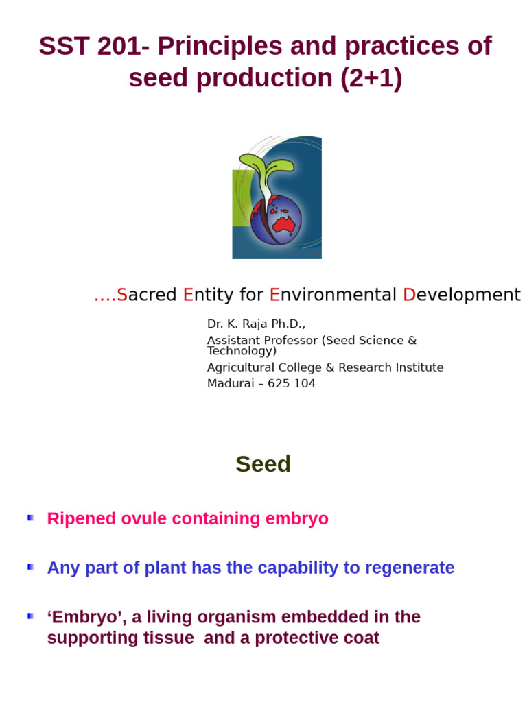 1 Seed Definition Quality Characters | PDF | Seed | Plants