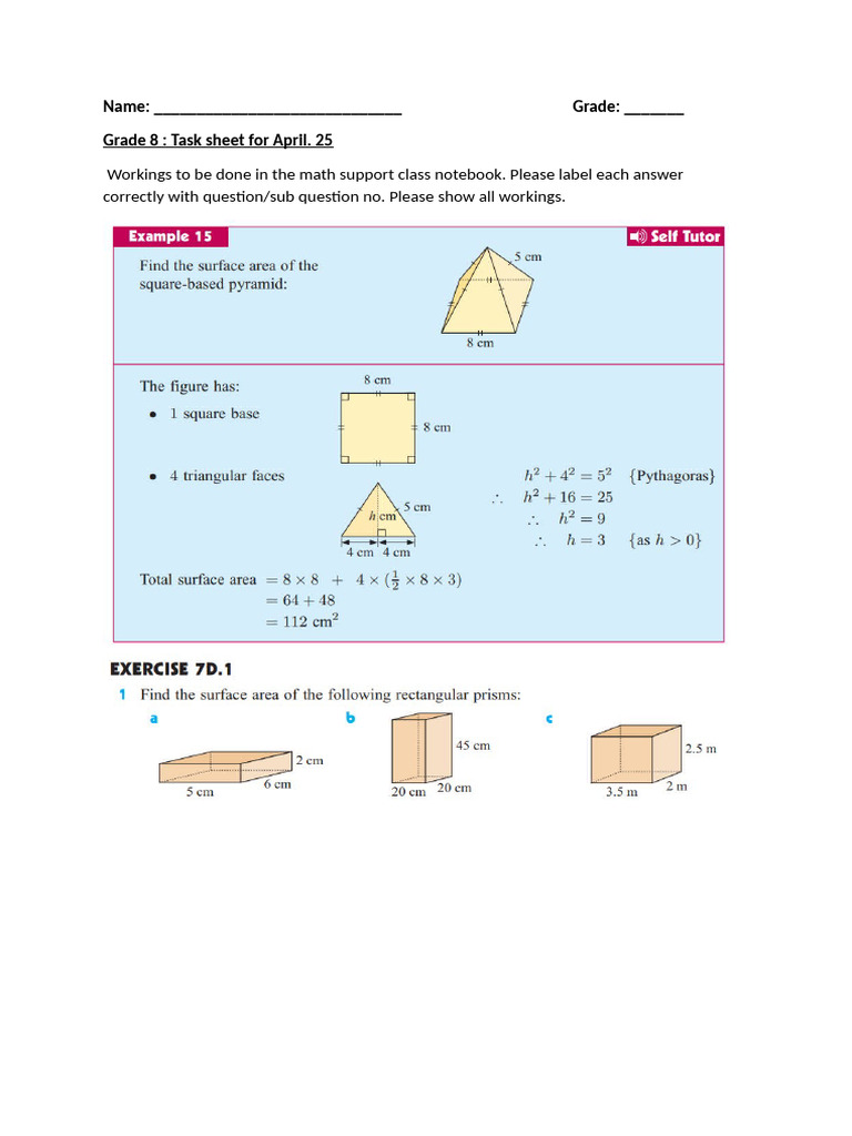 Surface Area Worksheet | PDF